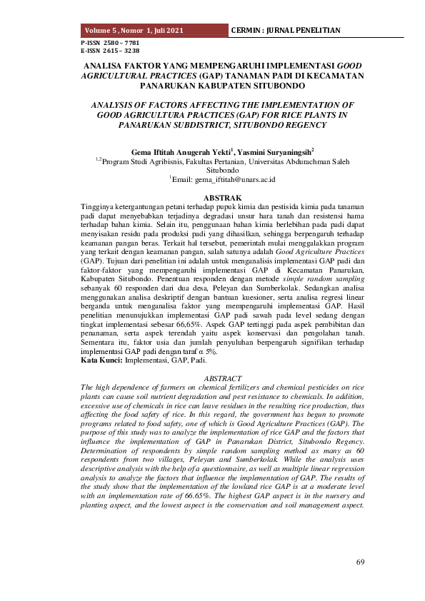 (PDF) Analisa Faktor Yang Mempengaruhi Implementasi Good Agricultural Practices (Gap) Tanaman ...