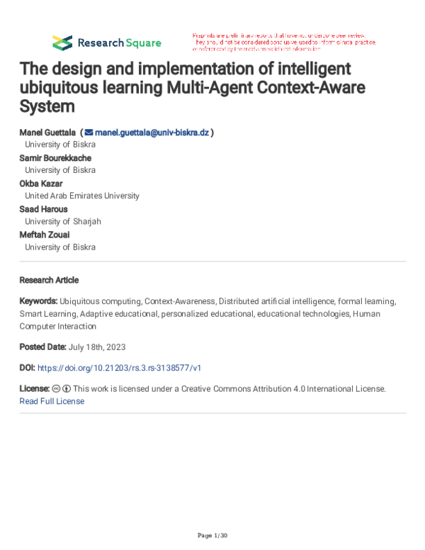 (PDF) The design and implementation of intelligent ubiquitous learning Multi-Agent Context-Aware ...