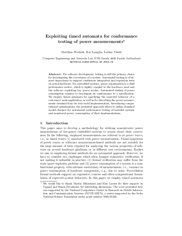 Pdf Exploiting Timed Automata For Conformance Testing Of Power