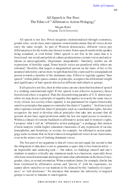 (PDF) All Speech is Not Free: The Ethics of "Affirmative Action Pedagogy