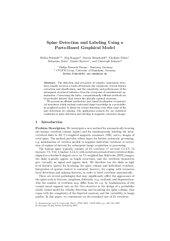 (PDF) Spine Detection and Labeling Using a Parts-Based Graphical Model | Martin Bergtholdt ...