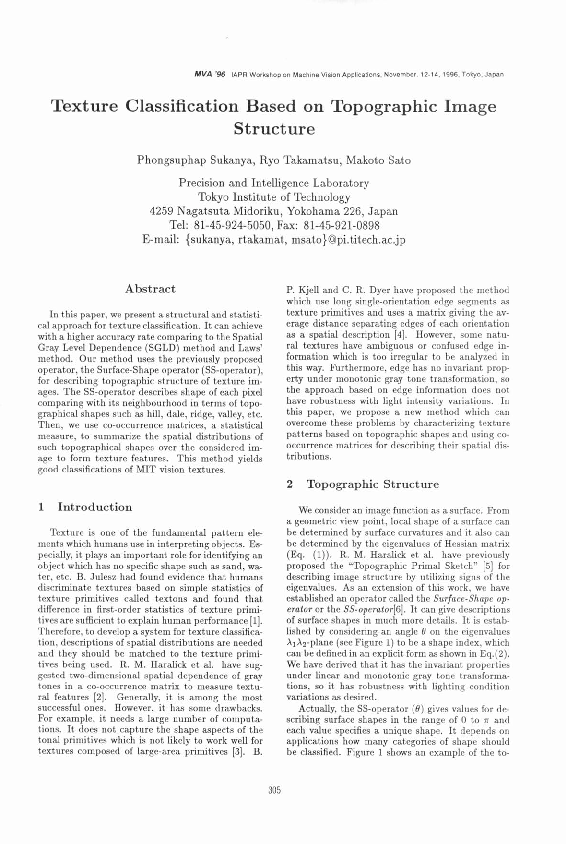 (PDF) Texture Classification Based on Topographic Image Structure