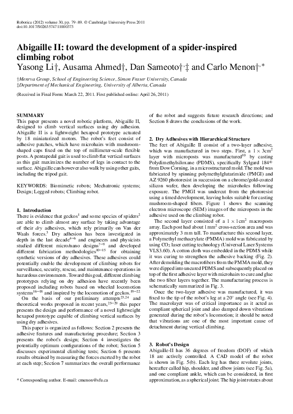 (PDF) Abigaille II: toward the development of a spider-inspired ...