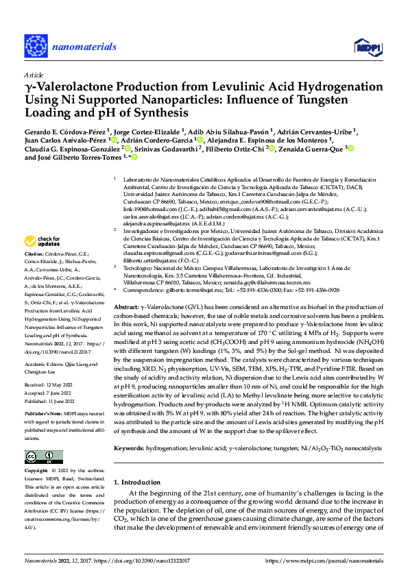 (PDF) γ-Valerolactone Production from Levulinic Acid Hydrogenation ...