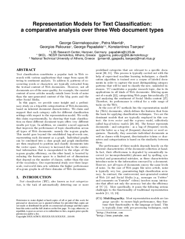 Pdf Representation Models For Text Classification