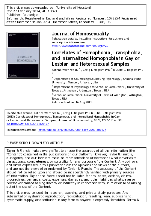 (PDF) Correlates of Homophobia, Transphobia, and Internalized ...
