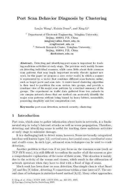 (PDF) Port Scan Behavior Diagnosis by Clustering | Haixin Duan ...