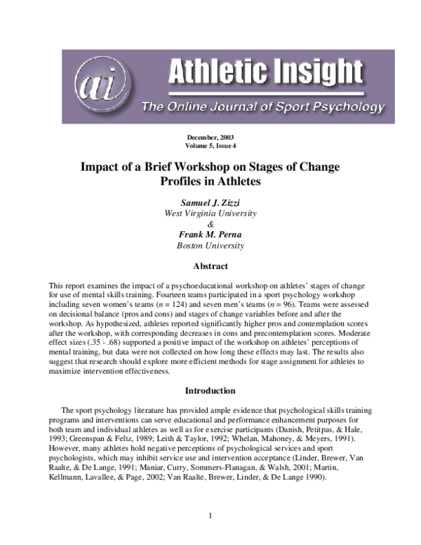 (PDF) Impact of a brief workshop on stages of change profiles in athletes