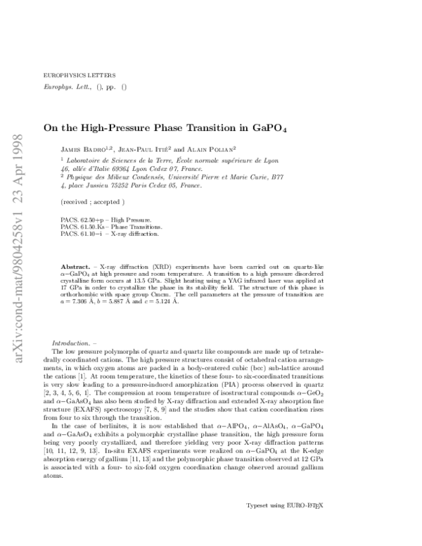 (PDF) On the high-pressure phase transition in