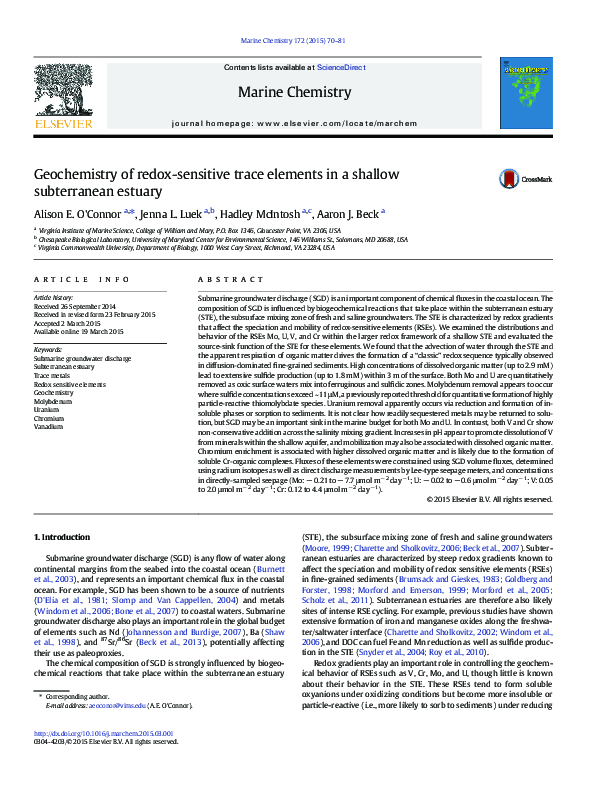 (PDF) Geochemistry of redox-sensitive trace elements and its ...