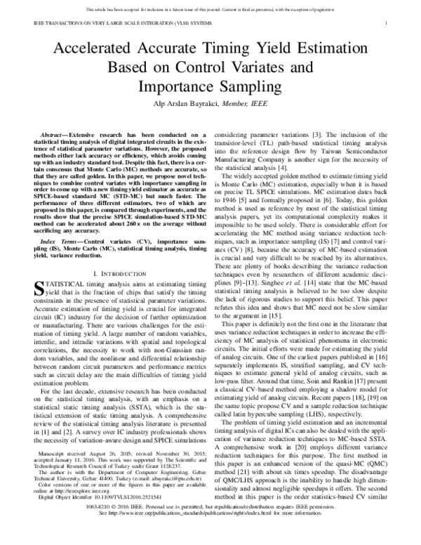 (PDF) Accelerated Accurate Timing Yield Estimation Based on Control ...