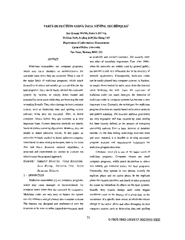 Pdf Virus Detection Using Data Mining Techinques Jau Hwang Wang
