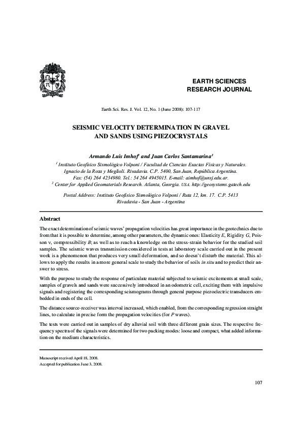 (PDF) Seismic Velocity Determination in Gravel and Sands Using Piezocrystals