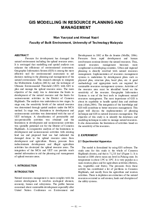 (PDF) GIS modelling in resource planning and management