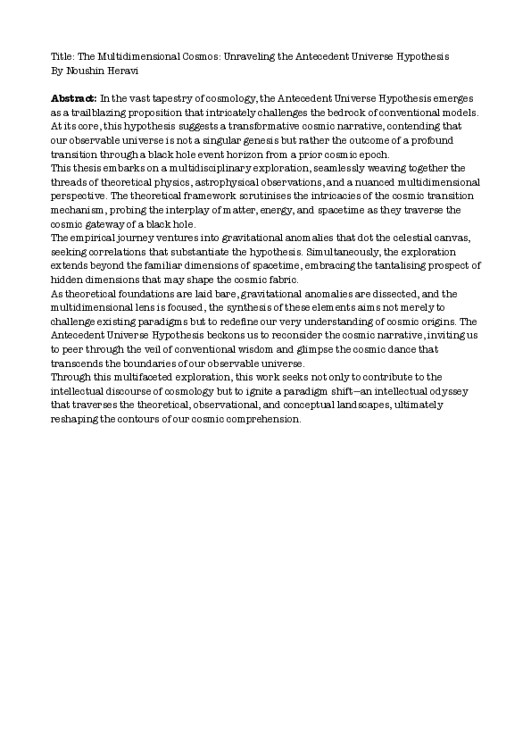 (PDF) Title: The Multidimensional Cosmos: Unraveling the Antecedent ...
