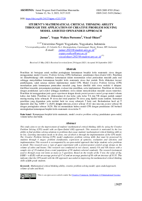 (PDF) Student s Mathematical Critical Thinking Ability Through the ...