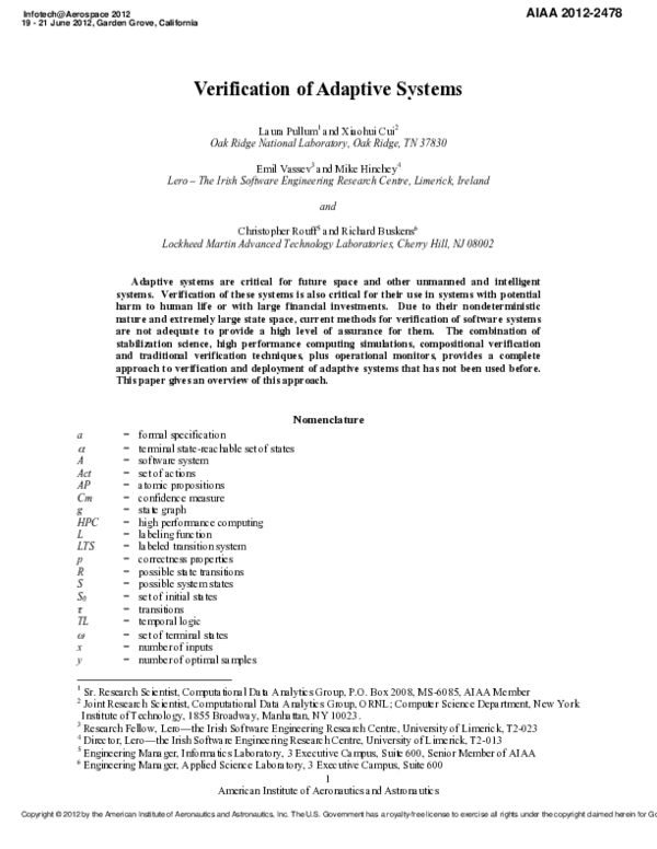 (PDF) Verification of Adaptive Systems