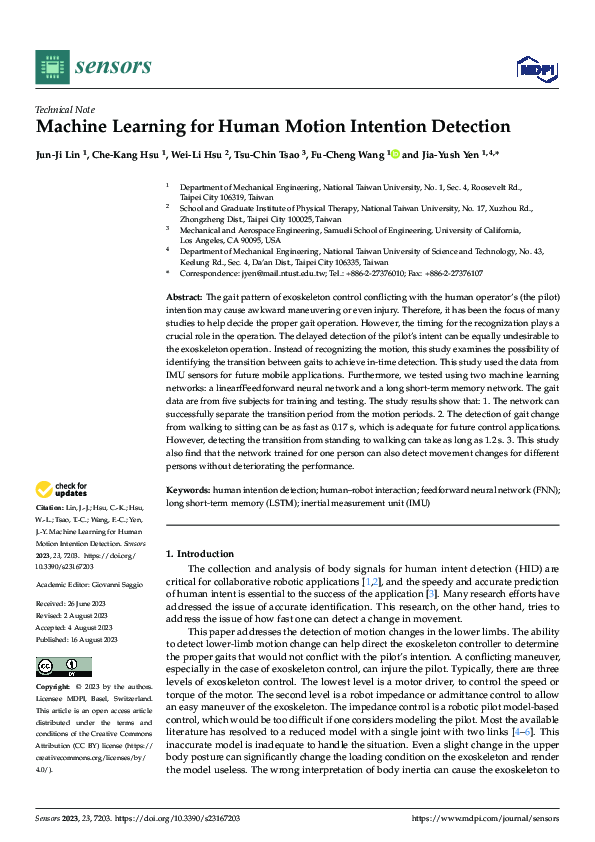 (PDF) Machine Learning for Human Motion Intention Detection