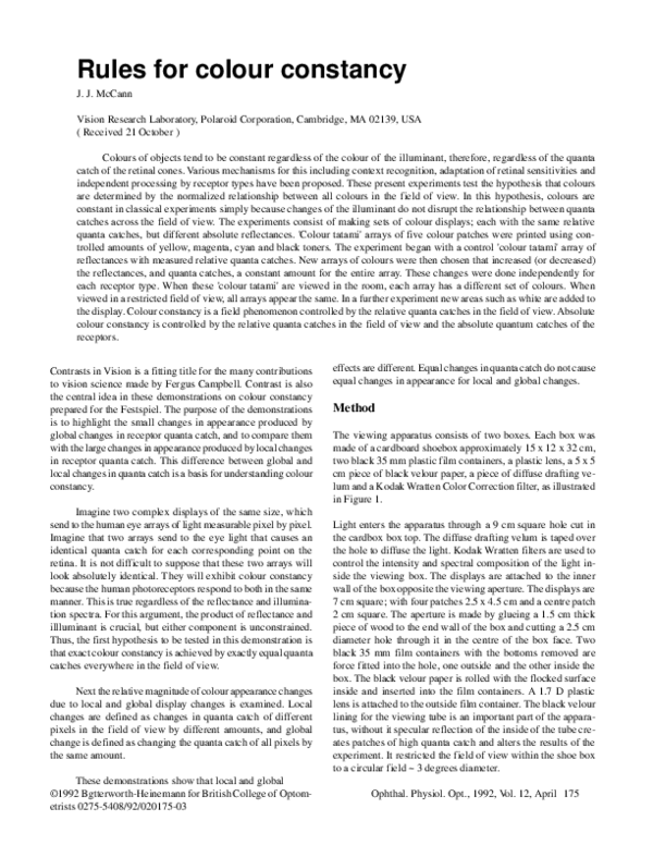 (PDF) Rules for colour constancy