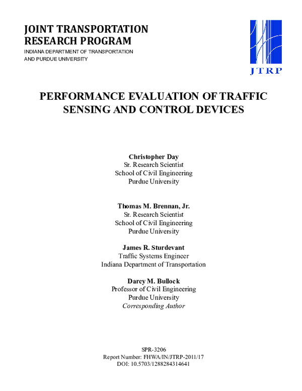 (PDF) Performance Evaluation of Traffic Sensing and Control Devices