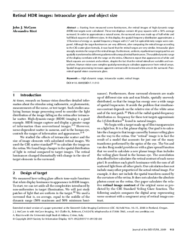 (PDF) Retinal HDR Images: Intraocular Glare and Object Size