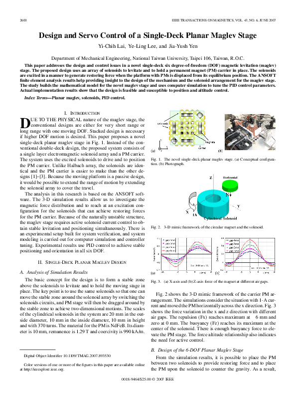 (PDF) Design and Servo Control of a Single-Deck Planar Maglev Stage