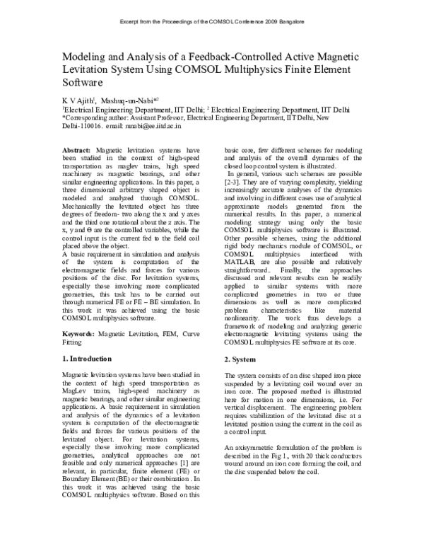 (PDF) Modeling and Analysis of a Feedback-Controlled Active Magnetic Levitation System Using ...
