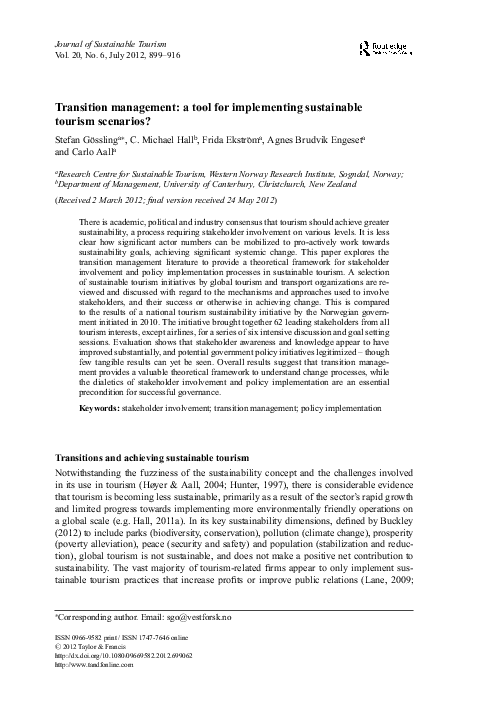(PDF) Transition management: a tool for implementing sustainable tourism scenarios?