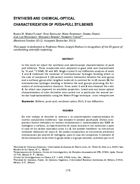 (PDF) Synthesis and chemical-optical characterization of push-pull stilbenes | Norberto Farfán ...