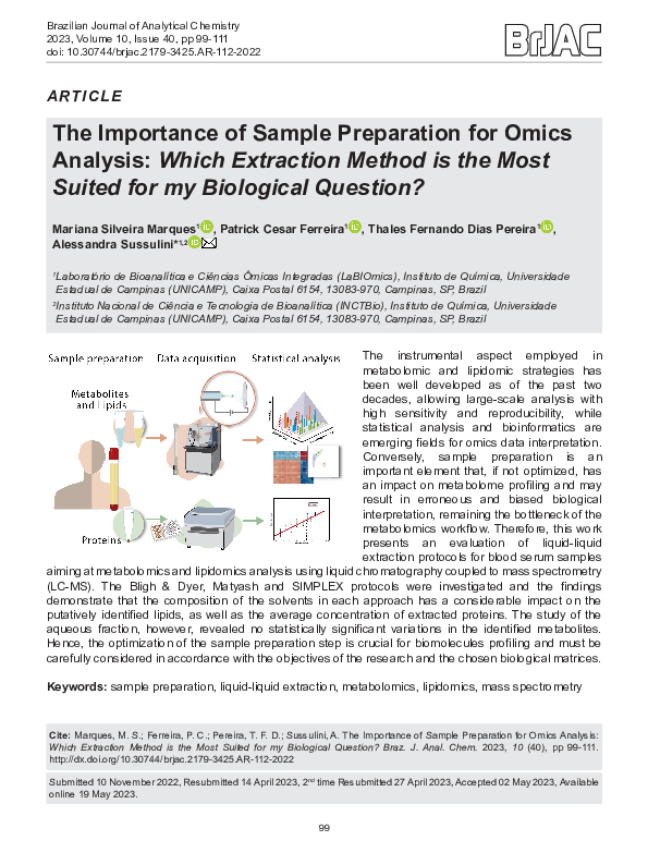 (PDF) The Importance of Sample Preparation for Omics Analysis: Which ...