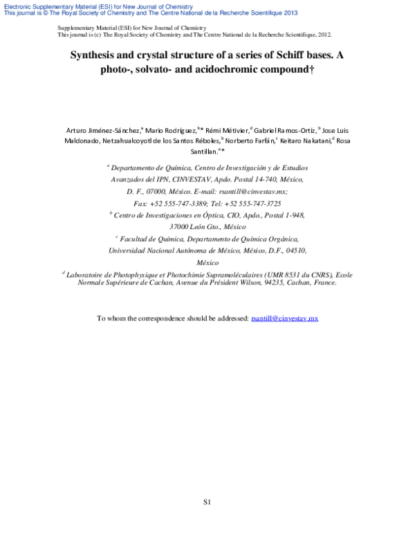 (PDF) Synthesis and crystal structures of a series of Schiff bases: a photo-, solvato- and ...