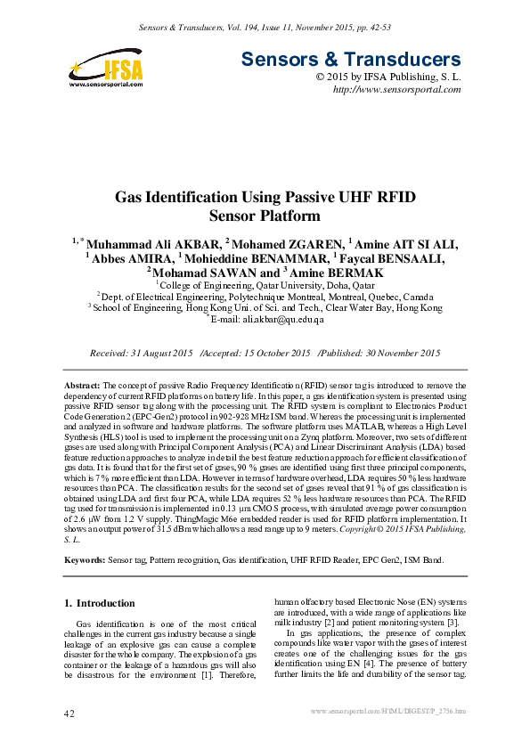 (PDF) Gas Identification Using Passive UHF RFID Sensor Platform