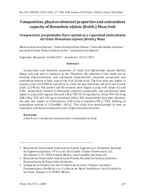 (PDF) Composition, physico-chemical properties and antioxidant capacity of Renealmia alpinia ...