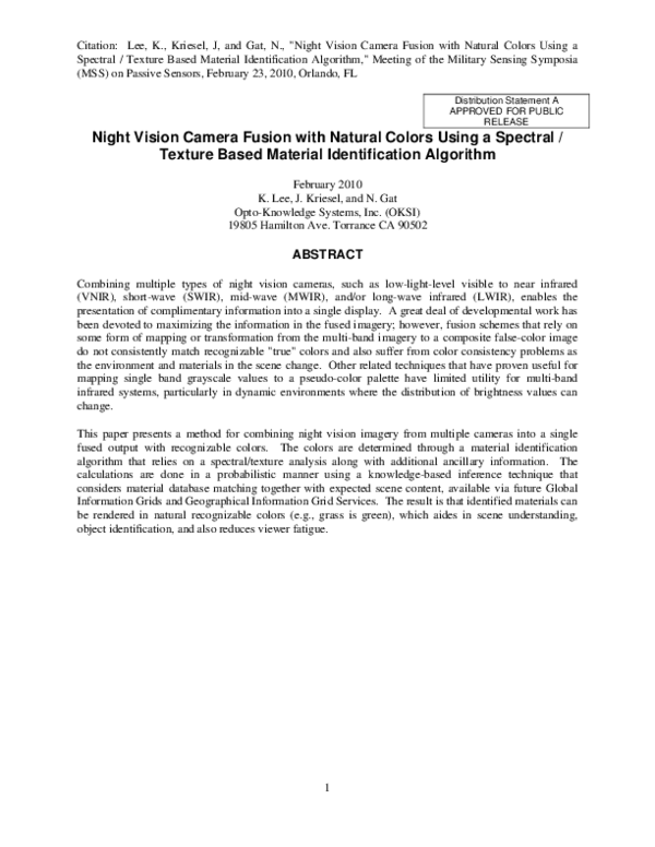 (PDF) Night Vision Camera Fusion with Natural Colors Using a Spectral ...