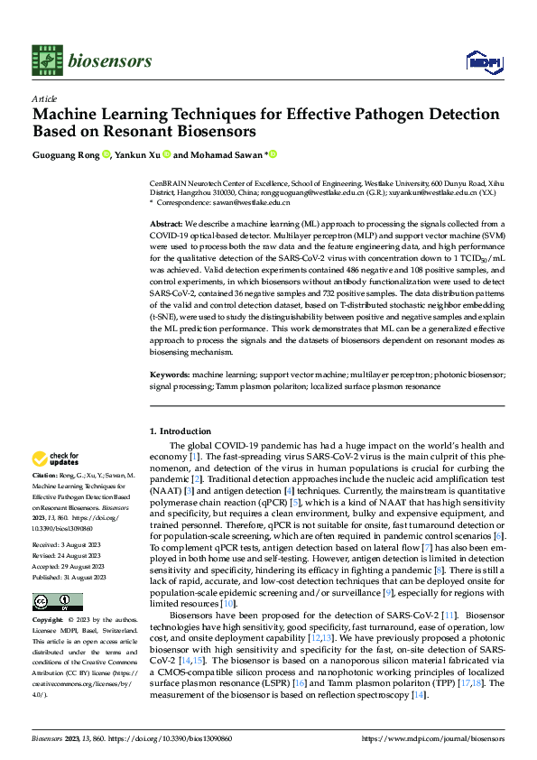 (PDF) Machine Learning Techniques for Effective Pathogen Detection based on Resonant Biosensors