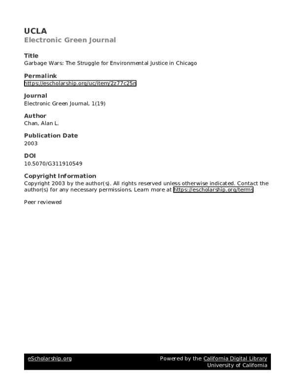 (PDF) Garbage Wars: The Struggle for Environmental Justice in Chicago