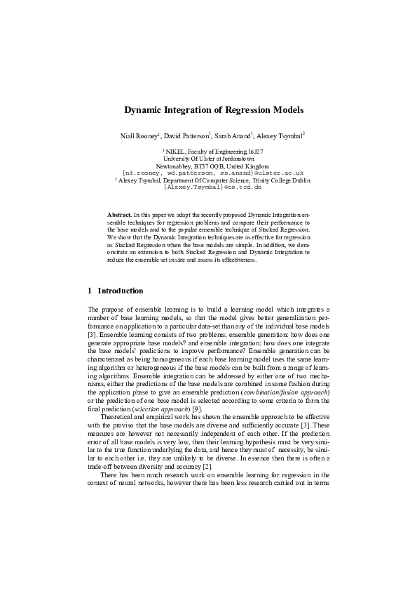 (PDF) Dynamic Integration of Regression Models