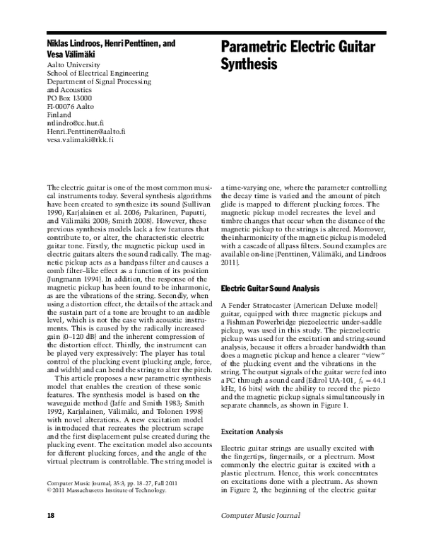 (PDF) Parametric Electric Guitar Synthesis