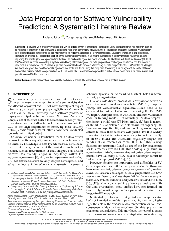 Pdf Data Preparation For Software Vulnerability Prediction A Systematic Literature Review