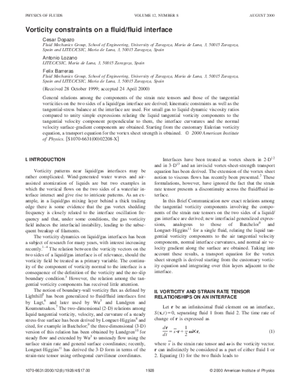 (PDF) Vorticity constraints on a fluid/fluid interface