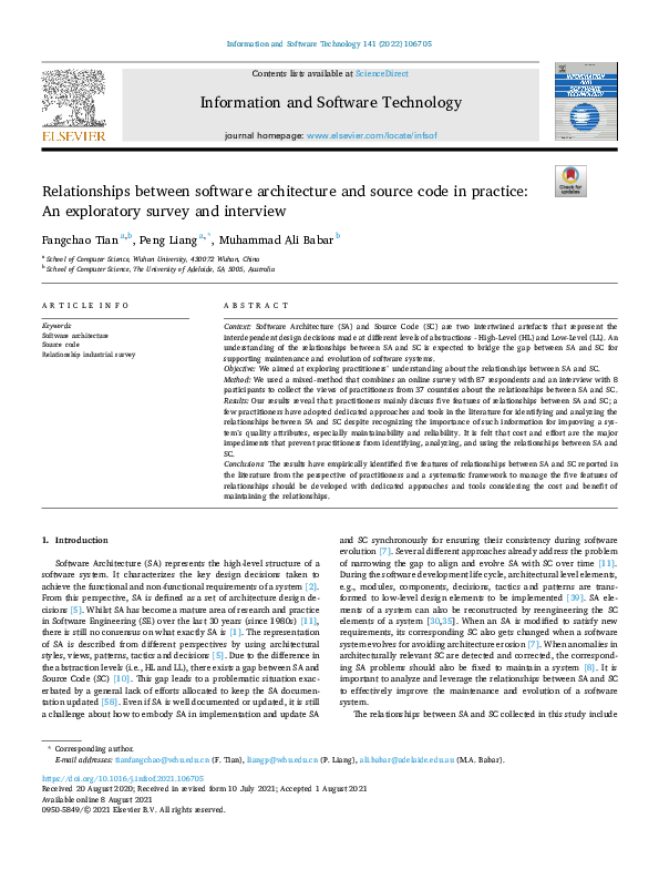 (PDF) Relationships between software architecture and source code in ...