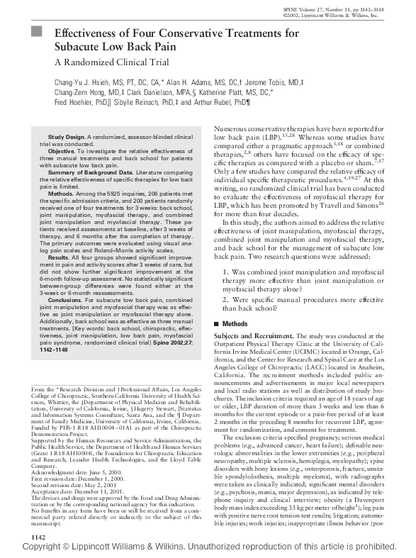(PDF) Effectiveness of Four Conservative Treatments for Subacute Low ...