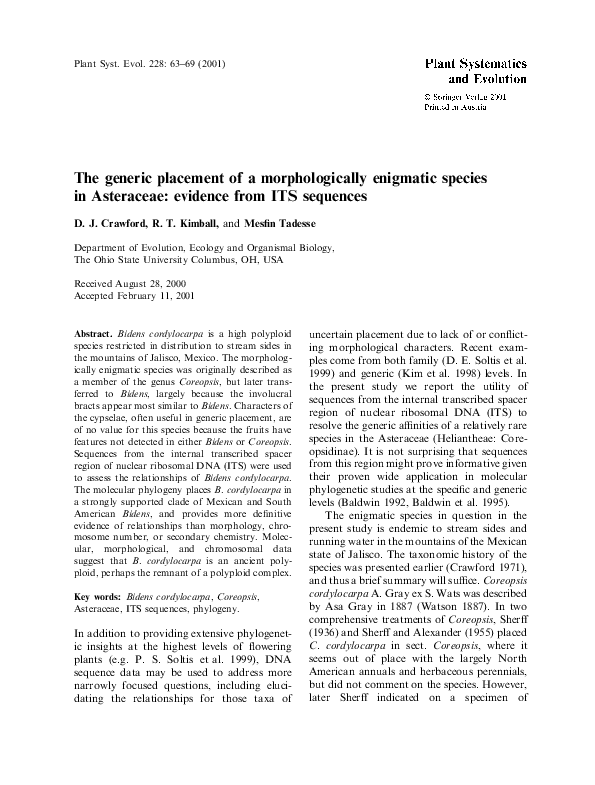 (PDF) The generic placement of a morphologically enigmatic species in ...