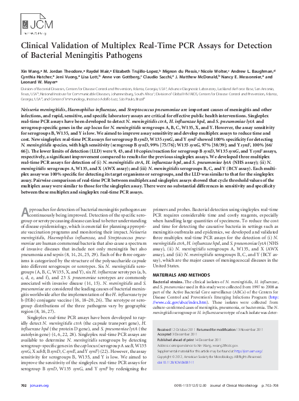 (PDF) Clinical Validation of Multiplex Real-Time PCR Assays for Detection of Bacterial ...
