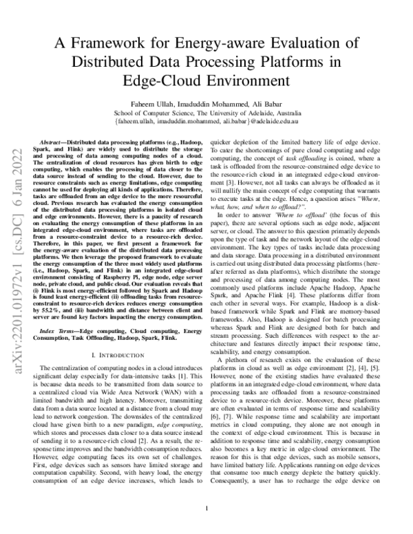(PDF) A Framework for Energy-aware Evaluation of Distributed Data ...
