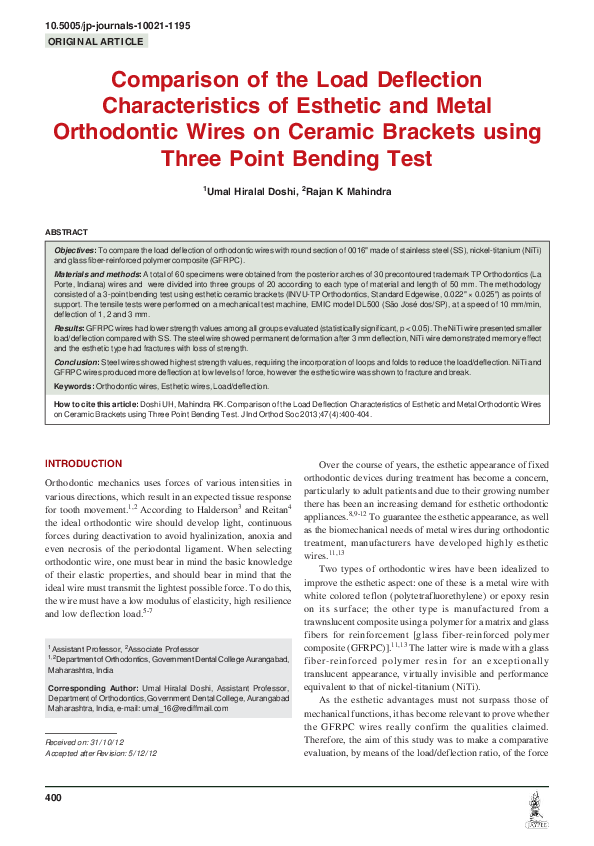 (PDF) Comparison of the Load Deflection Characteristics of Esthetic and ...