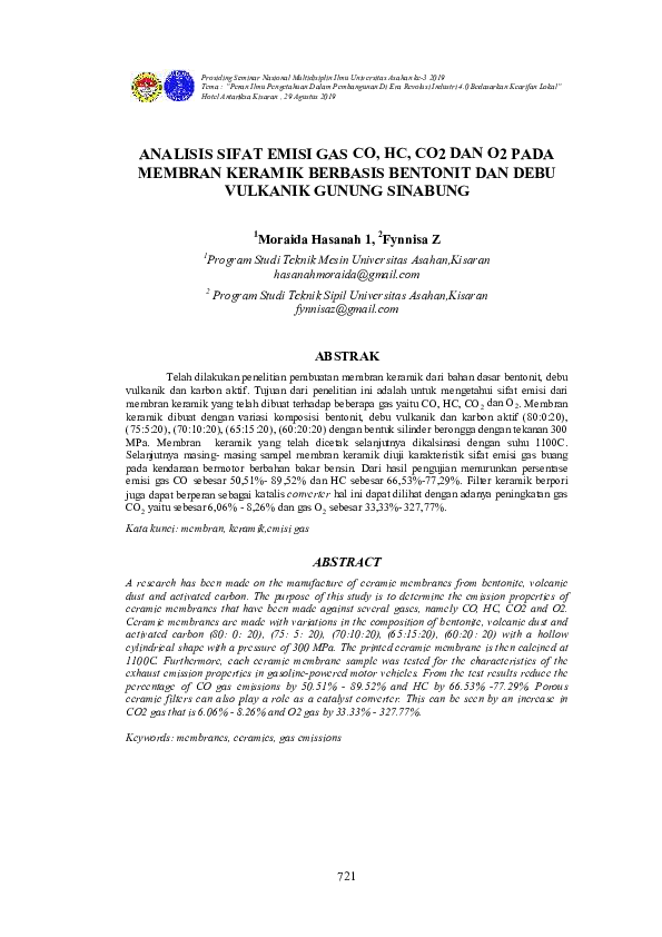 (PDF) Analisis Sifat Emisi Gas Co, HC, CO2 Dan O2 Pada Membran Keramik ...