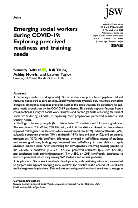 (PDF) Emerging social workers during COVID-19: Exploring perceived ...