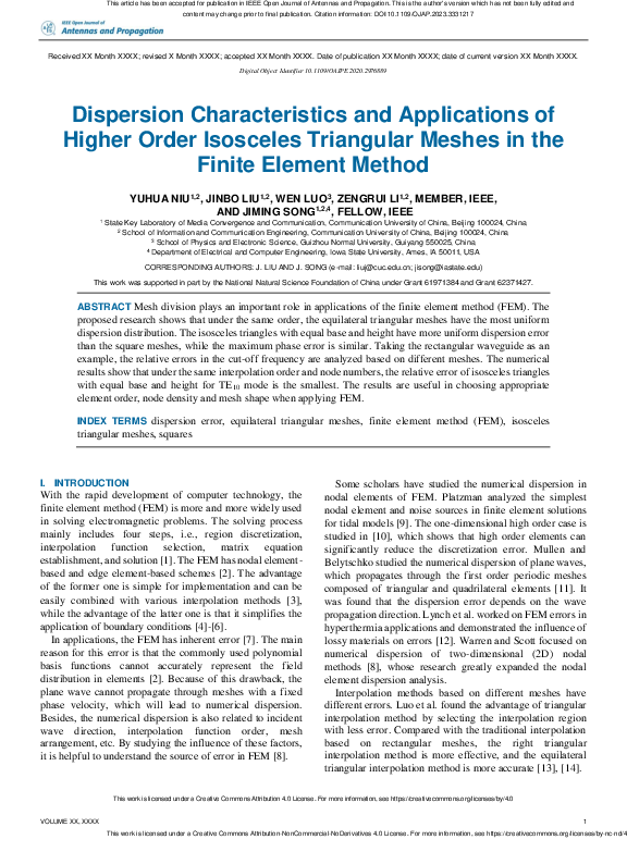 (PDF) Dispersion Characteristics and Applications of Higher Order Isosceles Triangular Meshes in ...