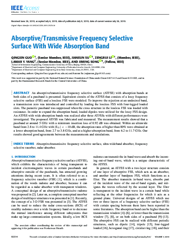 Pdf Absorptive Transmissive Frequency Selective Surface With Wide Absorption Band
